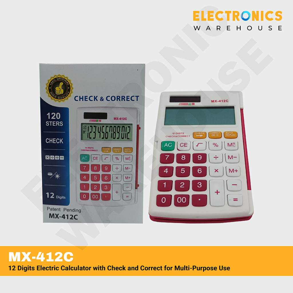 New Version MX-412C, 12 Digits Electric Calculator with Check and ...