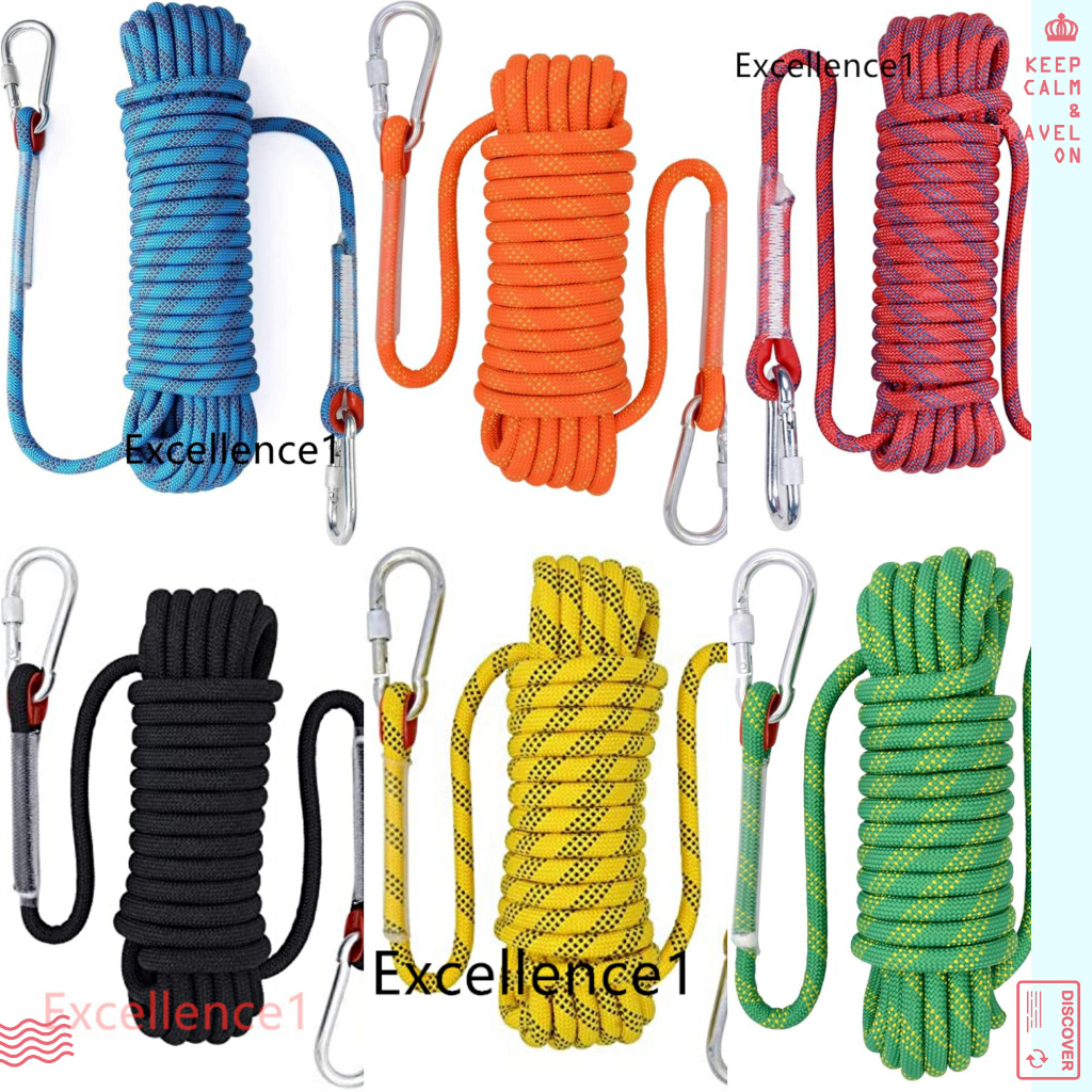 10mm Climbing/Hiking Rope Safety Rescue Utility Rope (Reflective Green Line) 2 Climbing Buckles ...