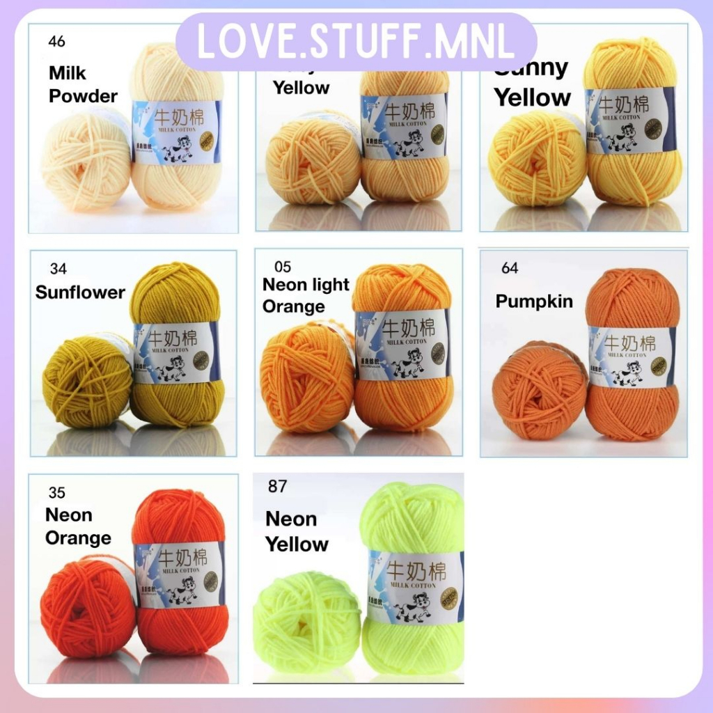 MILK COTTON CROCHET YARN 5 PLY 50 GRAMS YELLOW ORANGE COLOR | Shopee ...