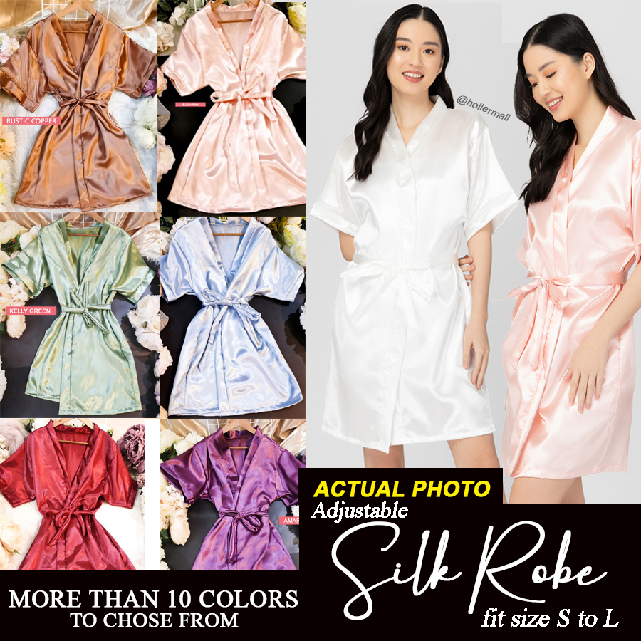 Premium Soft Thick Silk Robe Silk Sleepwear Wedding Bridal Hollermall ...