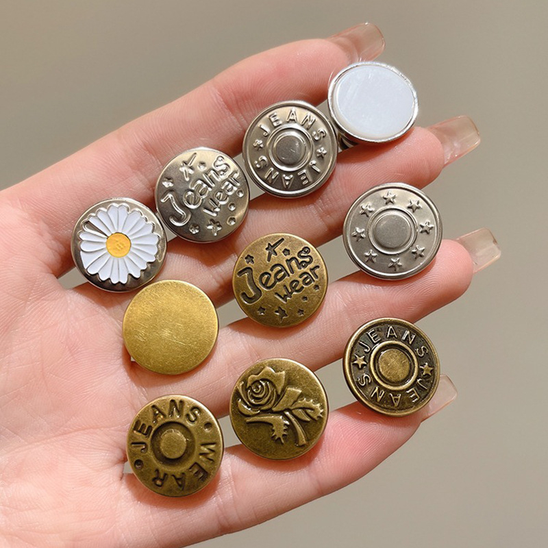 Detachable 1pc Metal Waist Buttons with Flowers Patterns Metal Pants ...