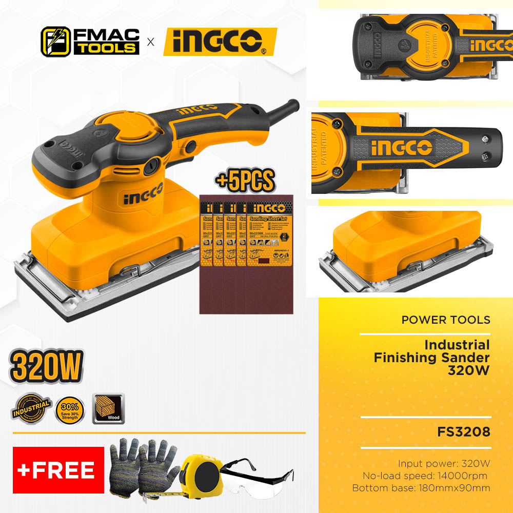 INGCO Industrial Finishing Sander 320W FS3208 + FREEBIES FMAC TOOLS ...
