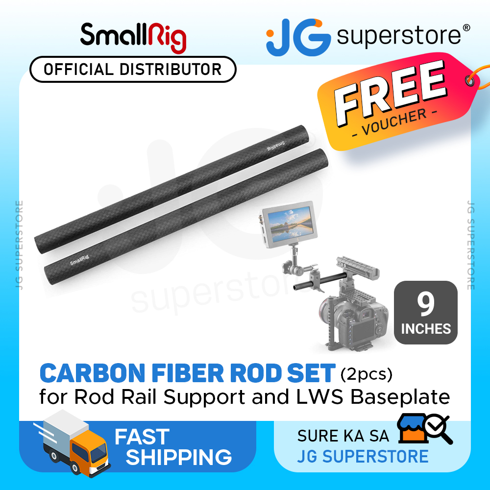 SmallRig 9" 2pcs Carbon Fiber Rod Set w/ 15mm Diameter LWS Compatible for Rod Rail Support 1690 ...
