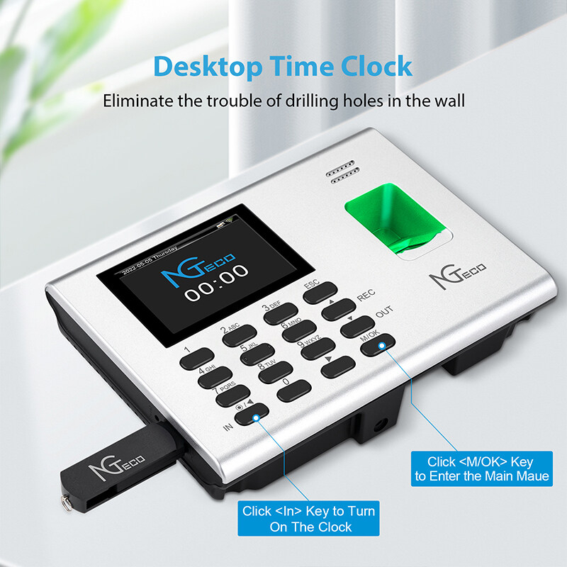 NGTeco Battery Fingerprint Time Attendance Machine WiFi Time Recorder ...