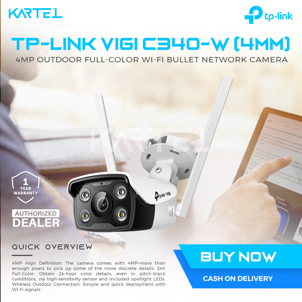 TP-LINK VIGI C340-W (4mm) VIGI 4MP Outdoor Full-Color Wi-Fi Bullet ...