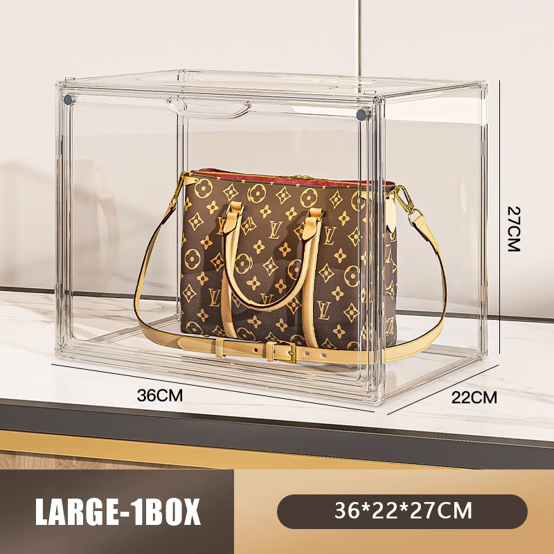 UUOO Stackable Acrylic Bag Organizer Case & Display Box Side Drop ...