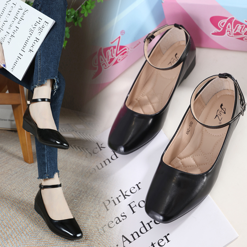 Black shoes school shoes for women with Wedges ANZ-XD | Shopee Philippines