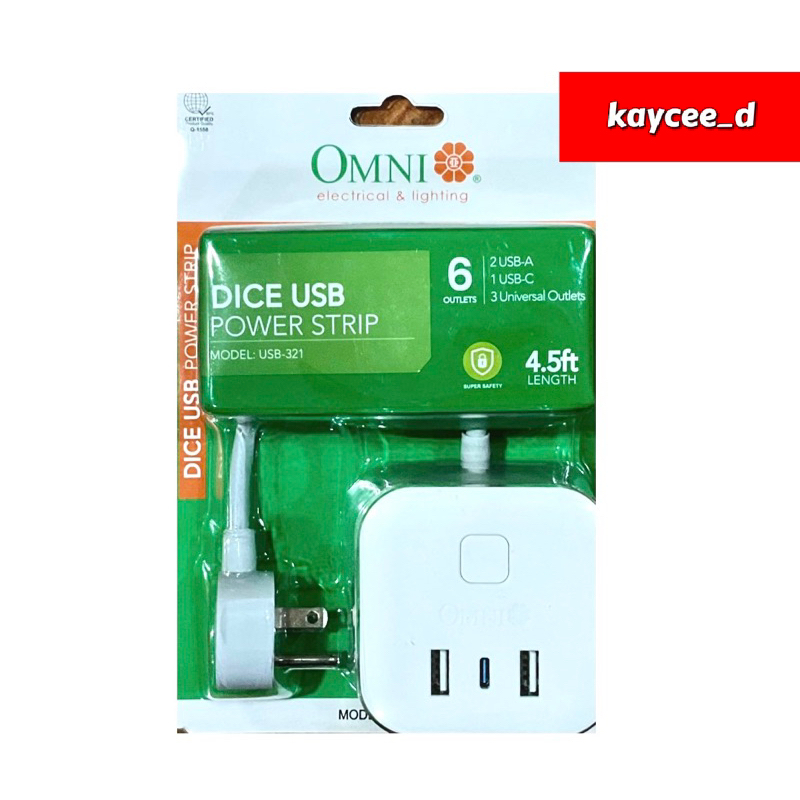 OMNI Dice Cube USB Power Strip-- 2 USB-A/ 1 USB-C-- USB-321/ 3 ...