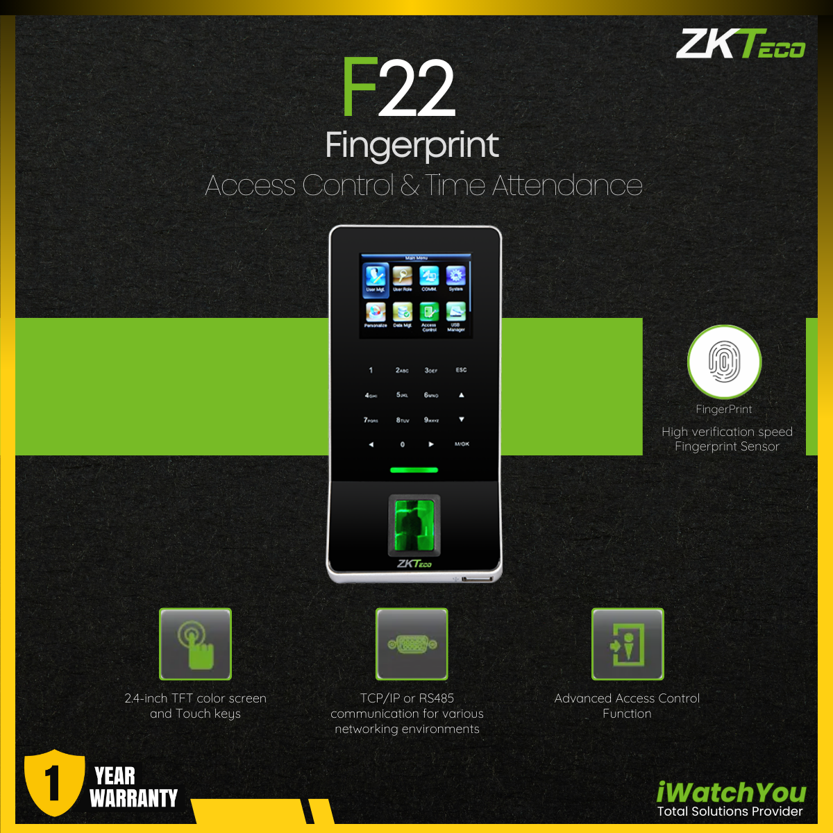 Fingerprint, Keypad, Access Control Terminal ZKTECO F22 - Easy Staff Information Registration ...