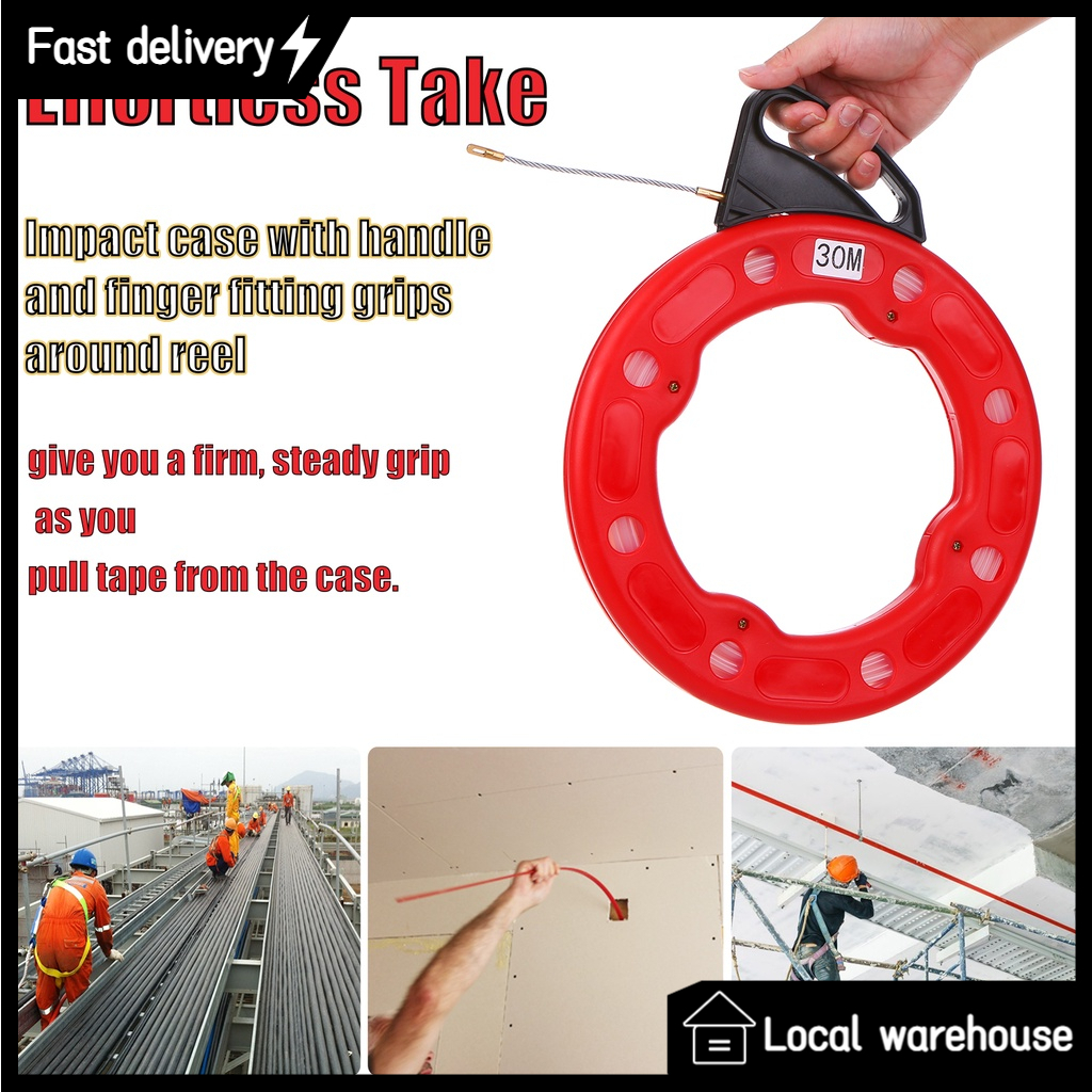 30M Fiberglass Fish Tape Reel Puller Conductive Electrical Cable Puller ...