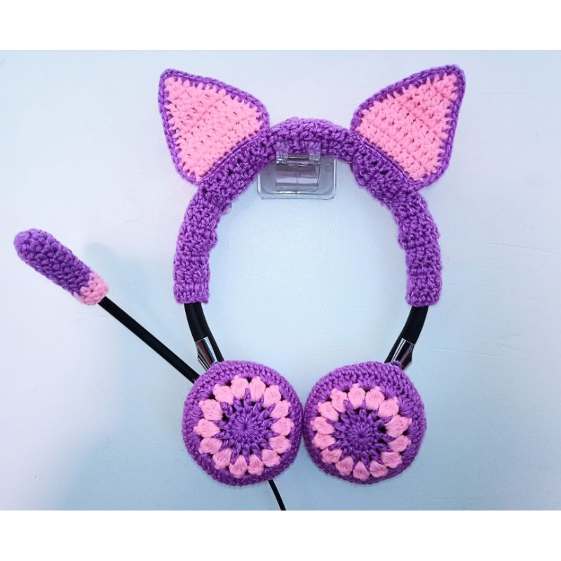 Crochet Headset cover set / Ear cushion / earmuffs (Cat ear 1) | Shopee ...