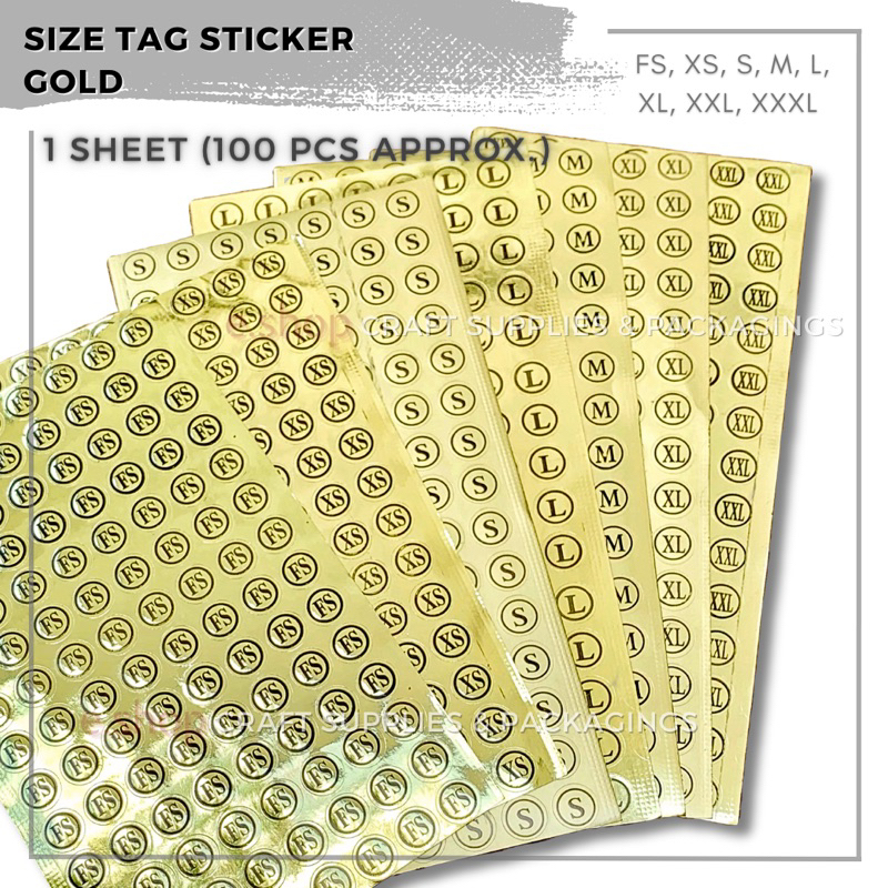 Size Tag Sticker Sheet Gold FS XS S M L XL XXL XXXL | Shopee Philippines