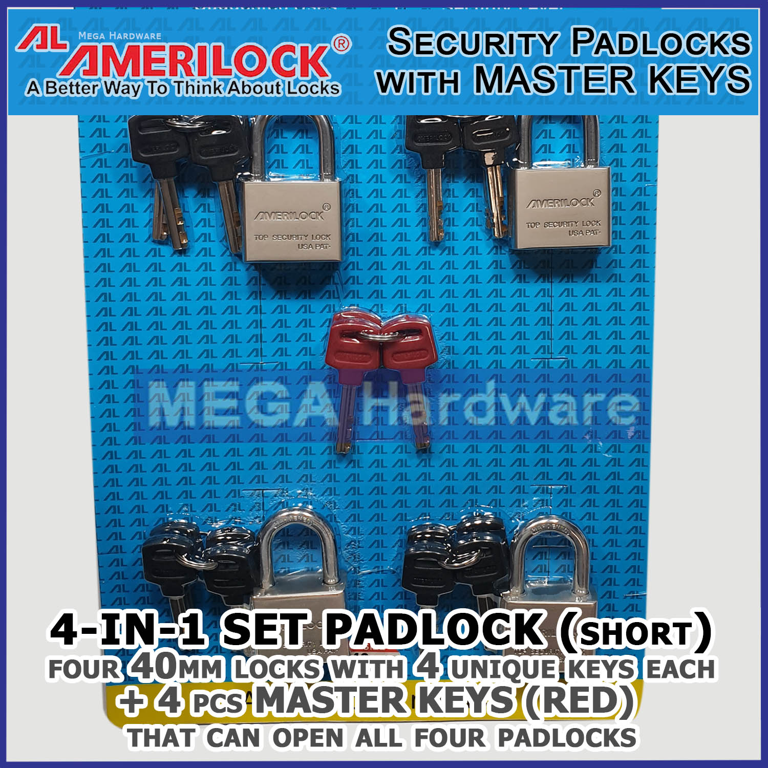 Amerilock Heavy Duty Padlock Satin Stainless with Master Key (Keyed ...