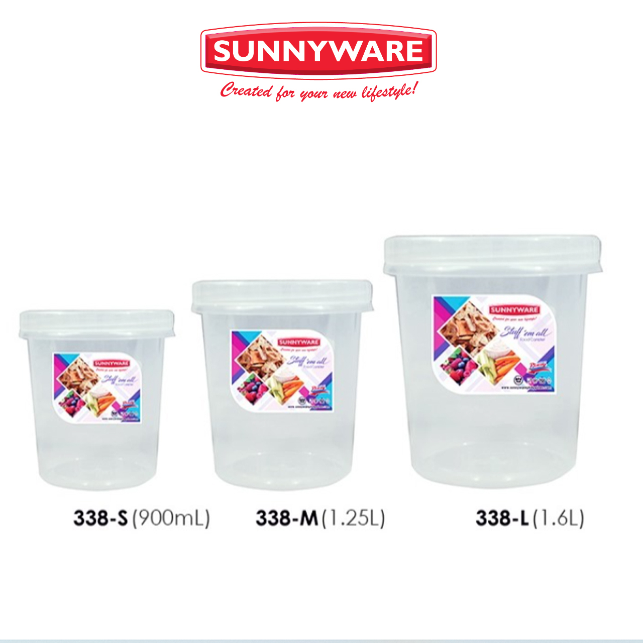 Sunnyware Round Container 900mL/1.26L/1.6L Canister Food Container ...