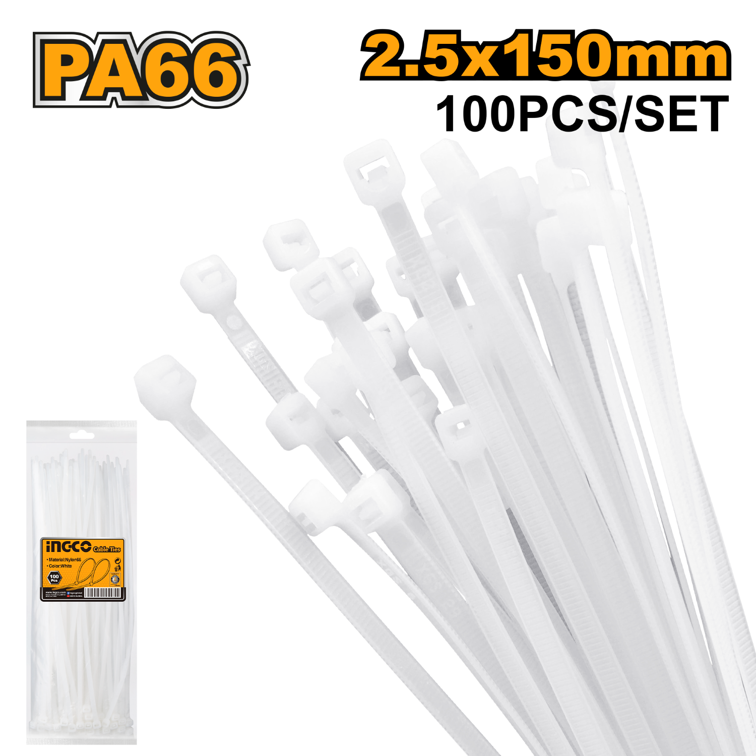 Ingco 100Pcs White Zip Tie Lock Set 2.5x150mm HCT15025 IHT | Shopee ...