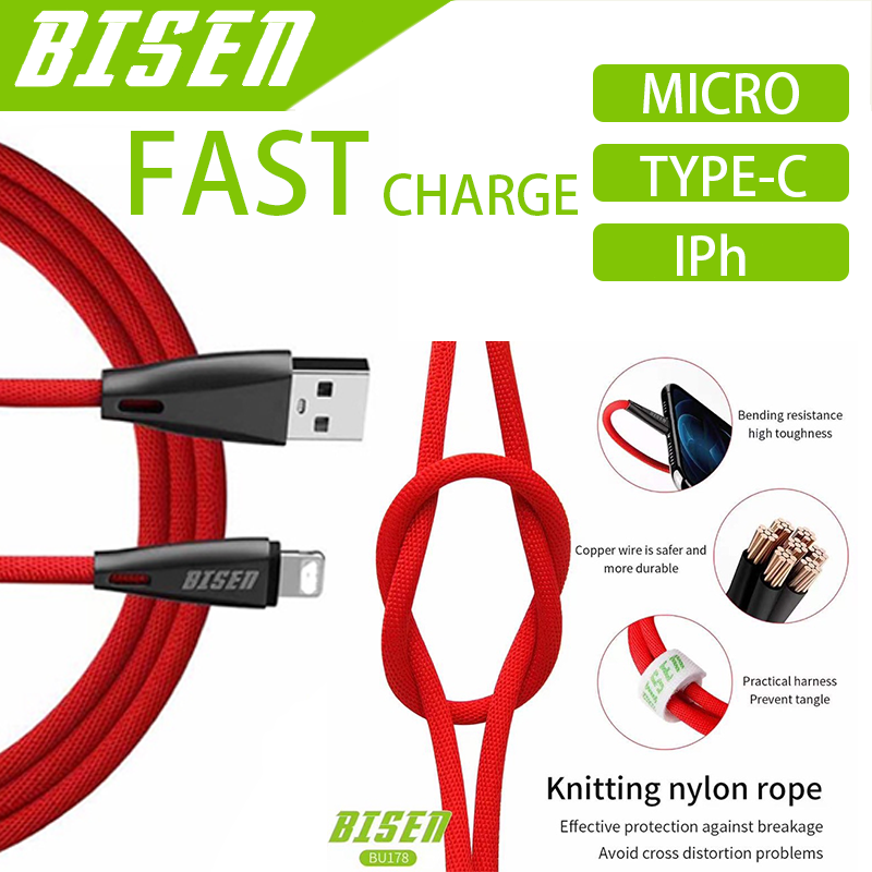 BISEN BU178 2.4A True Fast Charger Usb Data Cable For Micro/Type-C/iPh ...