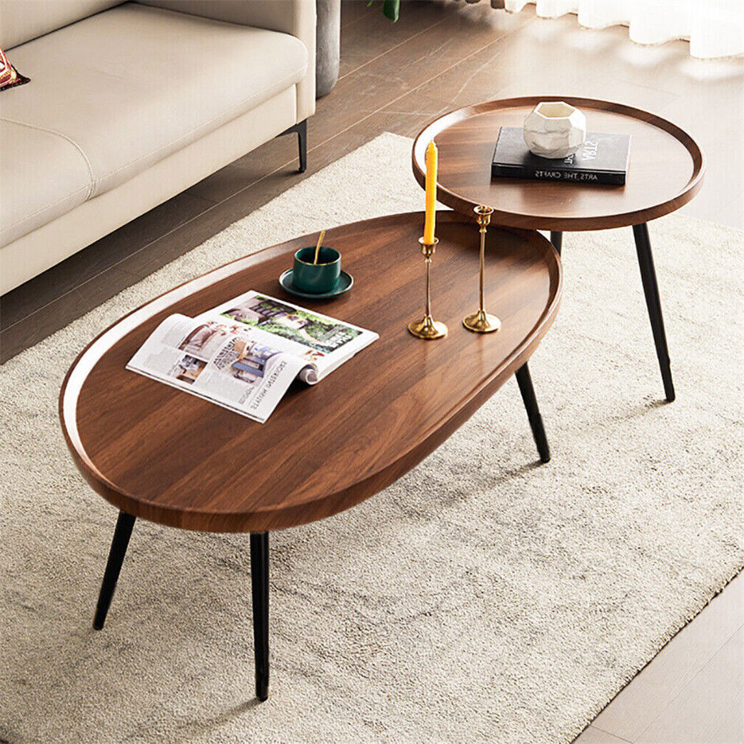 Simple Modern Desk Double Coffee Table Apartment Living Room MDF Wooden ...