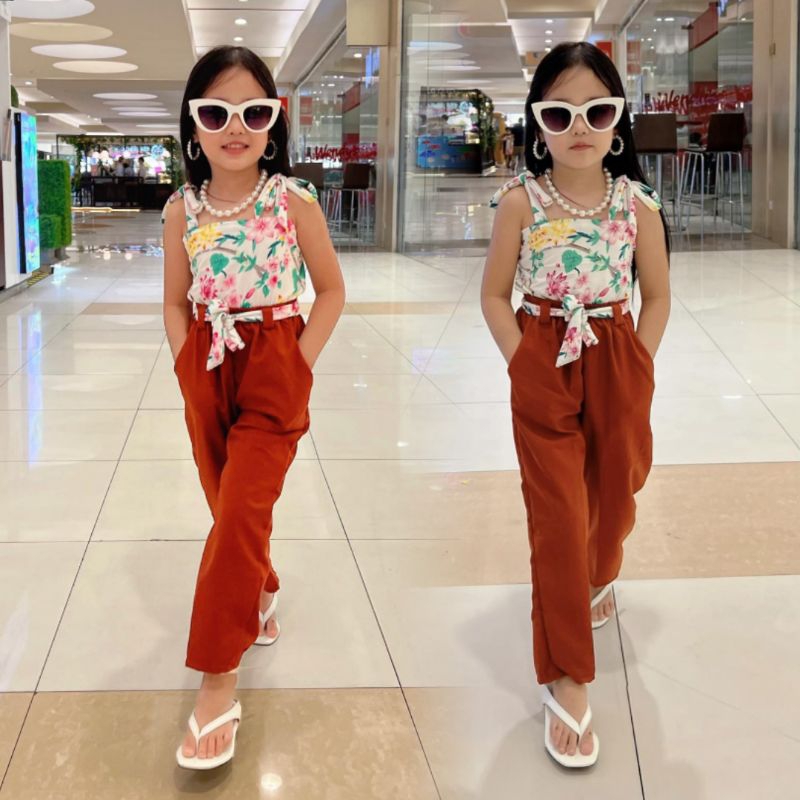Trouser pants terno printed w/belt for kids girl 3-5yopetite | Shopee ...