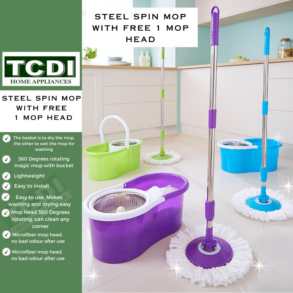 Steel Spin Mop with Free 1 Mop Head (NOTE: design variation depends on ...