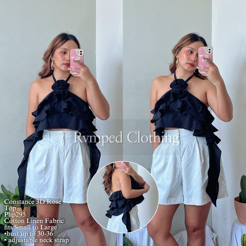 RVMPED Constance 3D Rose Top Ruffles Layered Halter with Adjustable ...