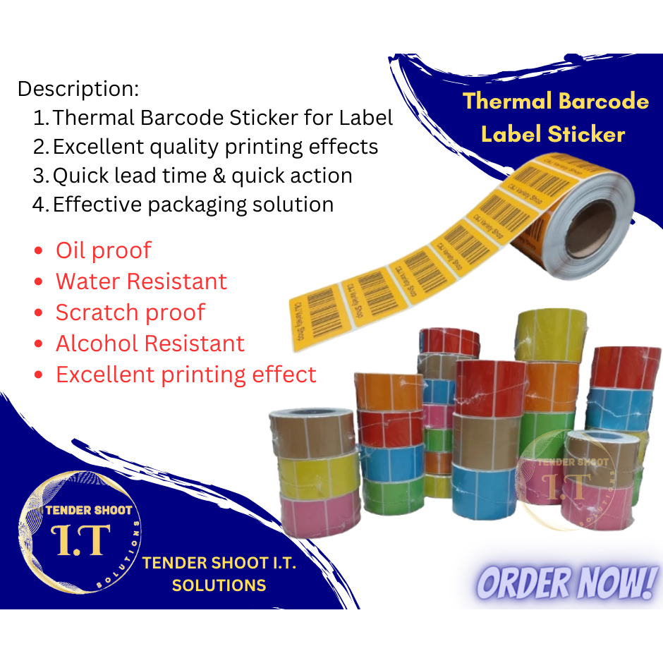 1 ROLL Colored Water Resistant Thermal Barcode Sticker Paper for Label ...