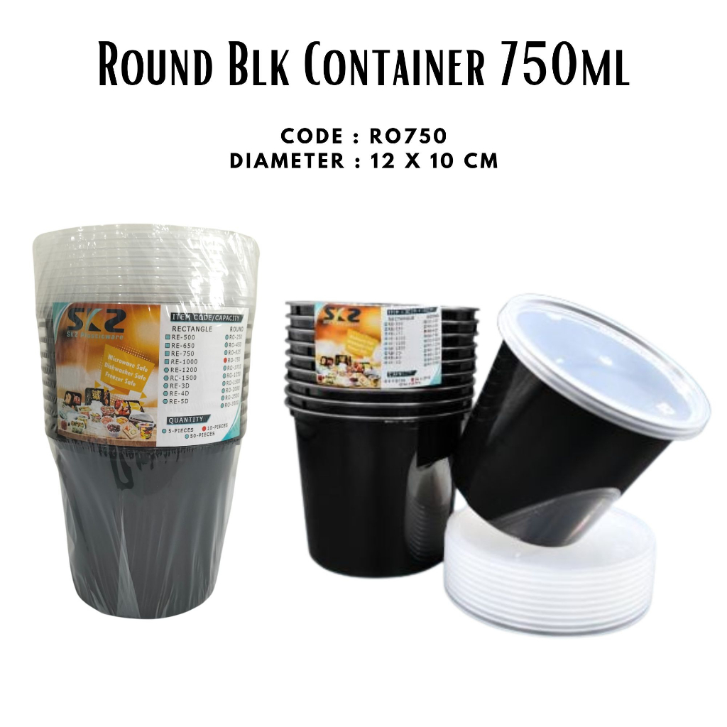 [ON HAND] ROUND BLACK CONTAINER 750ml x10 / Round Black Food Storage ...