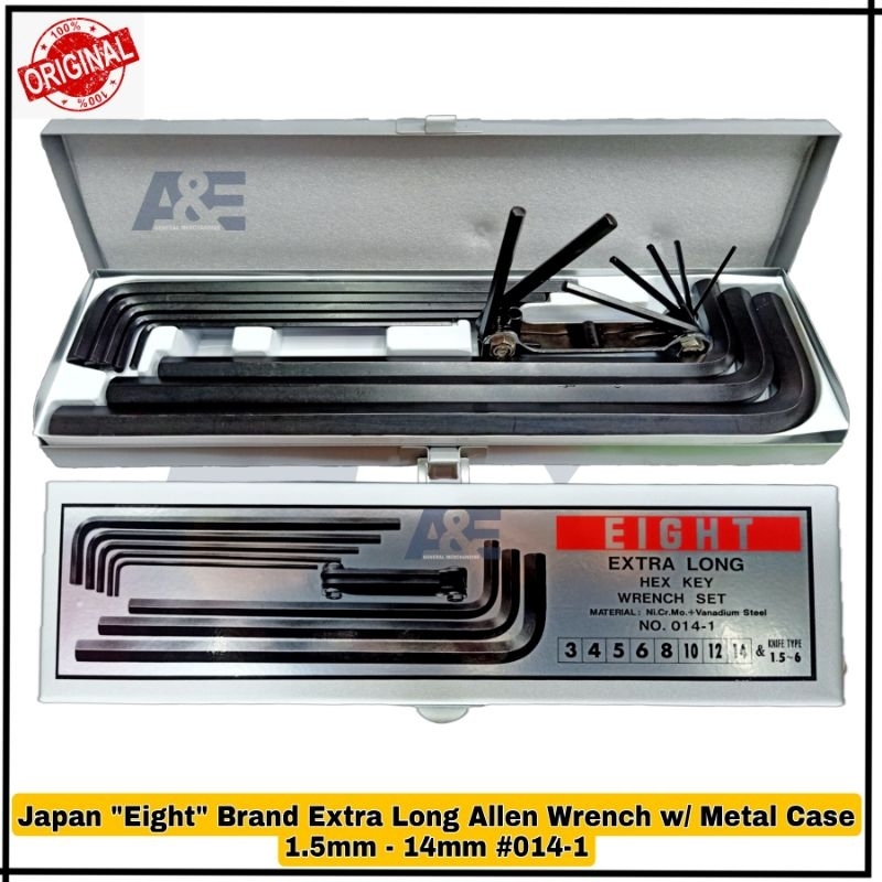 JAPAN "EIGHT" EXTRA LONG ALLEN WRENCH with METAL CASE 1.5mm-14mm #014-1 | Shopee Philippines