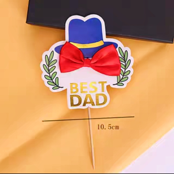 Cake topper Happy father 's day Red Bow BEST DAD paper card baking ...