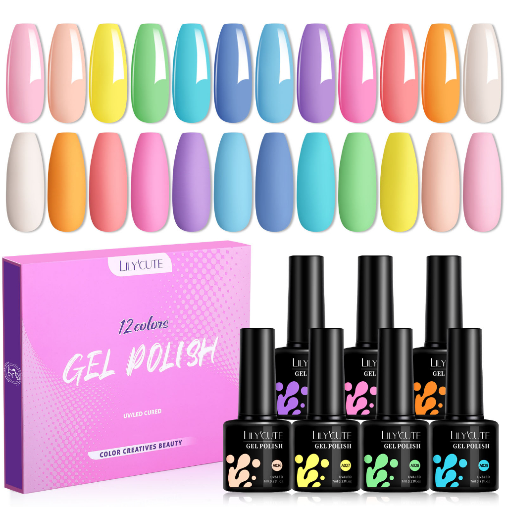 LILYCUTE 12Pcs Spring Macaron Gel Polish Set Semi Permanent UV Gel Nail ...
