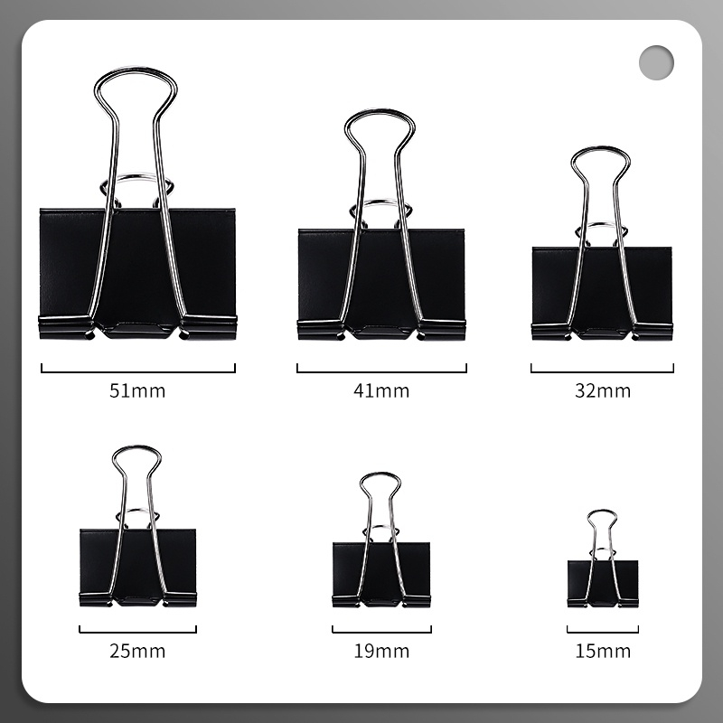12pcs Black Binder Clips Paper Multipurpose 15mm 19mm 25mm 32mm 41mm ...