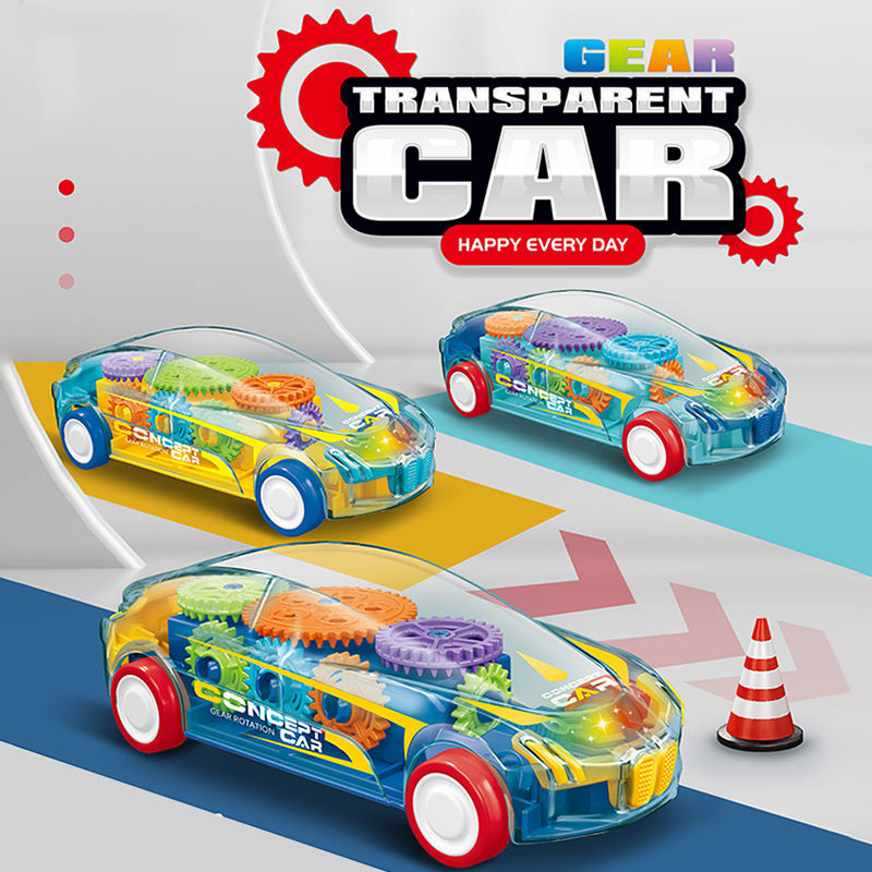 Children's flash racing toy transparent mechanical gear rainbow LED ...