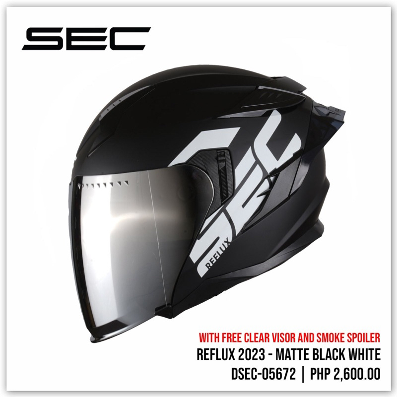 sec reflux half face dual visor helmet with FREE CLEAR LENS & SPOILER ...
