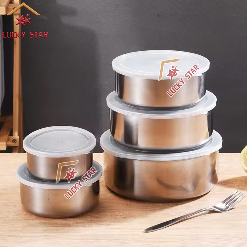 5in1 Set Food Storage Stainless Steel With Transparent Plastic Cover ...