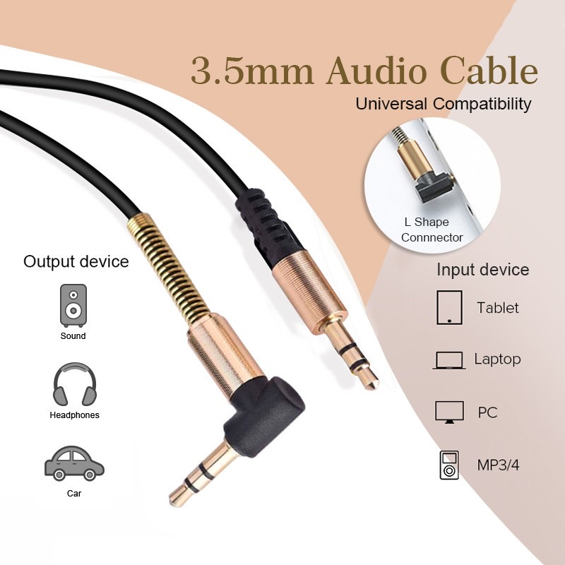 PinSan 3.5mm Jack Gold Male-Male Aux Audio cable for phone (curve ...