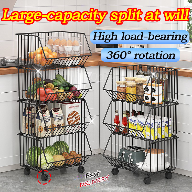 【2023 New】kitchen storage rack with wheels Bathroom Kitchen Organizer ...