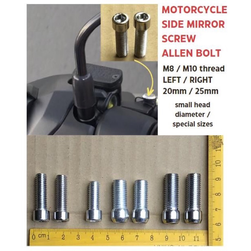 Side Mirror Screw M8/M10 Motorcycle Steel Socket Cap Head Screws Allen ...
