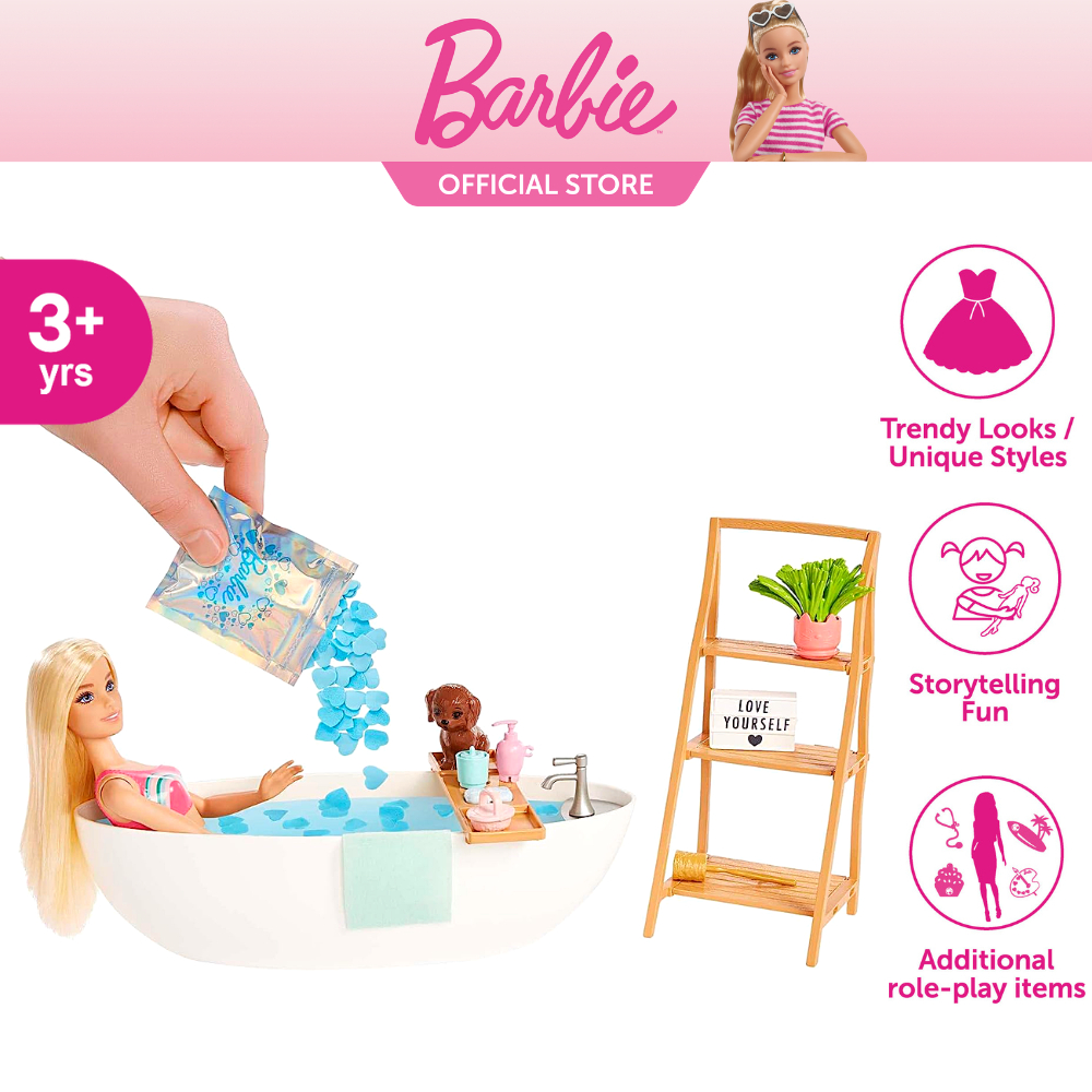 Barbie Fab Wellness Blonde Doll with Bathtub, Confetti Soap and ...