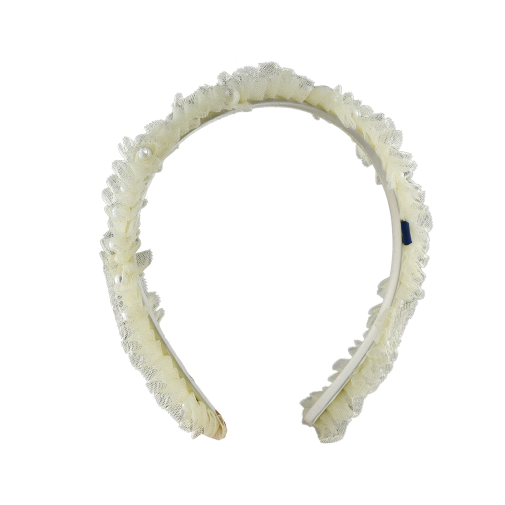 Periwinkle Kids Girls Athena Cream Headband In Tulle and Pearls ...