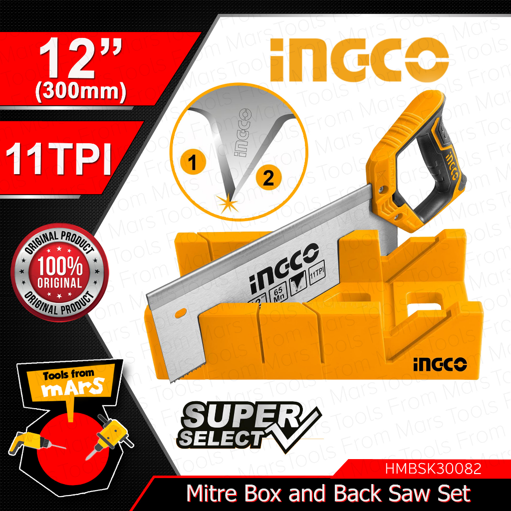 INGCO HMBSK30082 Miter Box And Back Saw Set 12" Inch 11TPI Mitre Box ...