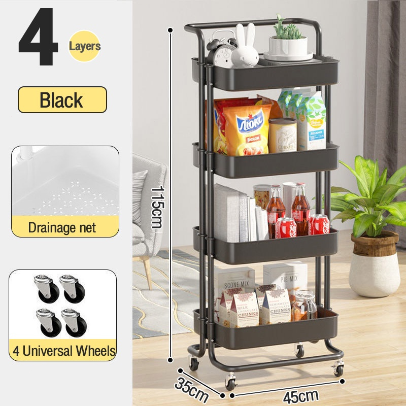 4 Tier Trolley Cart Organizer With Wheels kitchen Trolley Organizer for ...
