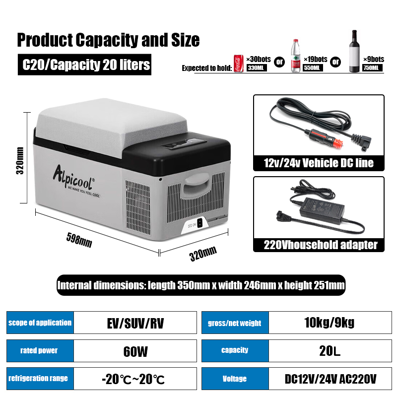 Alpicool Refrigerator Portable Compressor Ice Refrigeration Car Dual ...