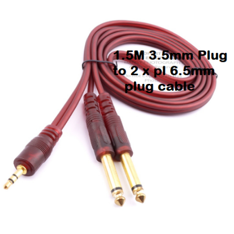 1.5M 2 Male PL 6.35mm Mono TS Plug to 1 Male 3.5mm Stereo TRS Plug ...