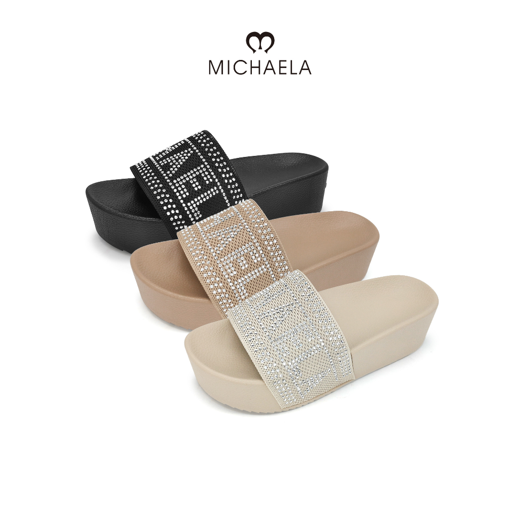 MICHAELA Rhinestone Chunky Sandals for Women Breathable Knit Ease Comfy ...