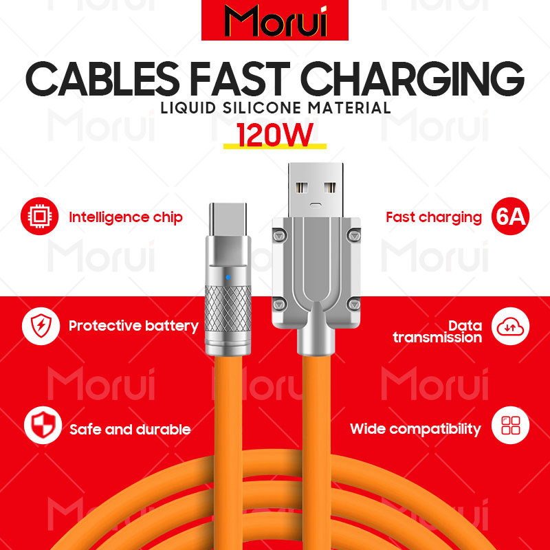 MORUI 120W 6A Fast Charging Micro USB Type-C Charger Liquid Silicone Phone Cable Metal USB Case ...