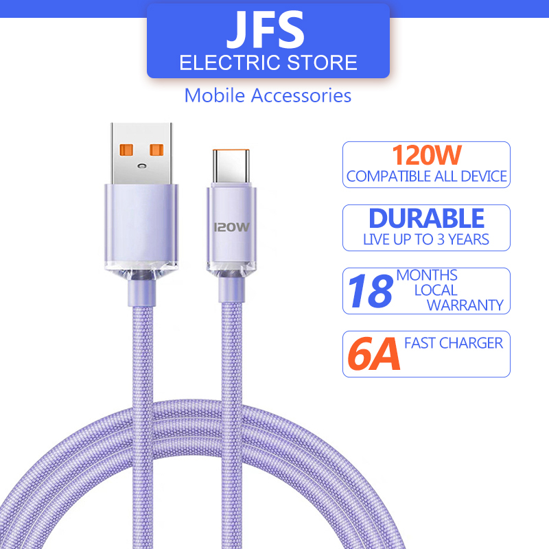 JFS 120W Super Fast Charging Cable 6A USB Cable Type C Data Wire USB C ...