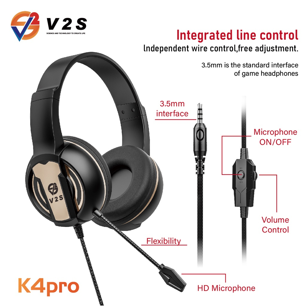 V2S K4pro Wired Gaming Headphone With Microphone Noise Reduction ...