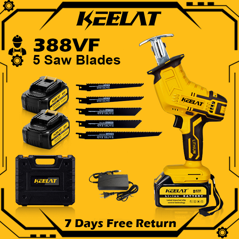 KEELAT 88/388V Cordless Saw 2 Batteri Reciprocating Saw for Woodworking Garden Wood Metal ...