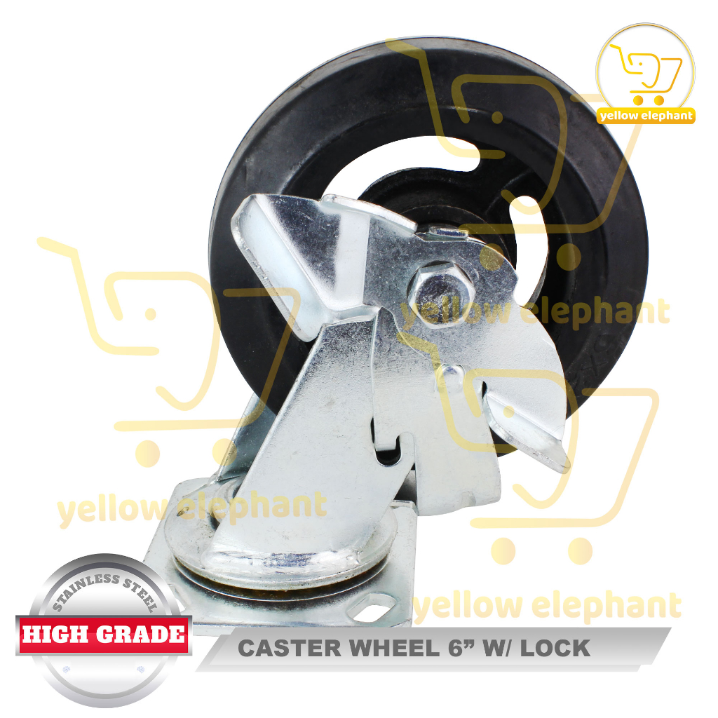 HEAVY DUTY Caster Wheel Hard Rubber 6 Inches Black Swivel WITH/WITHOUT ...