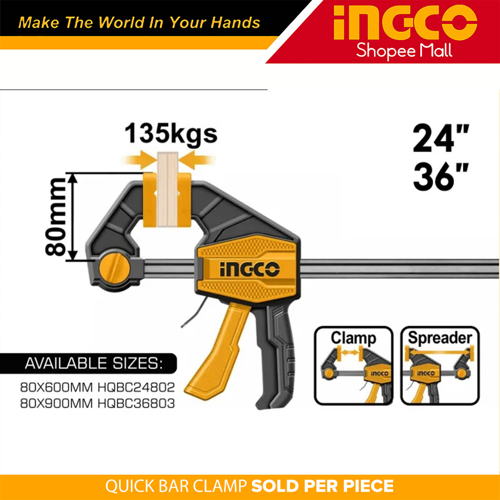 Ingco Quick Bar Clamp for Wood 24 / 62 HQBC24802 HQBC36803 | Shopee ...