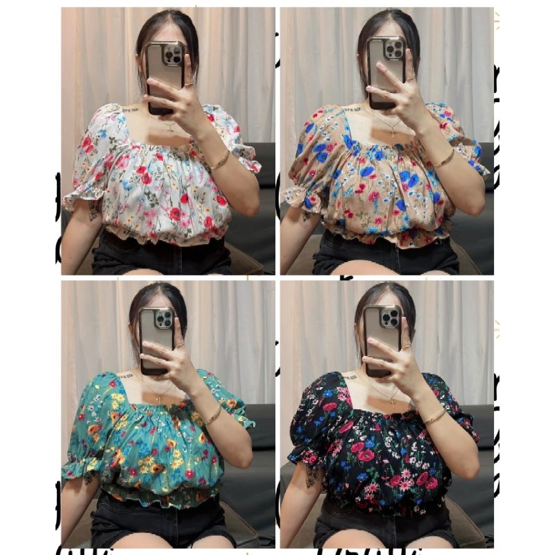 CHEAPEST TRINA FLORAL MIDRIFF BLOUSE (PLUS SIZE) | Shopee Philippines